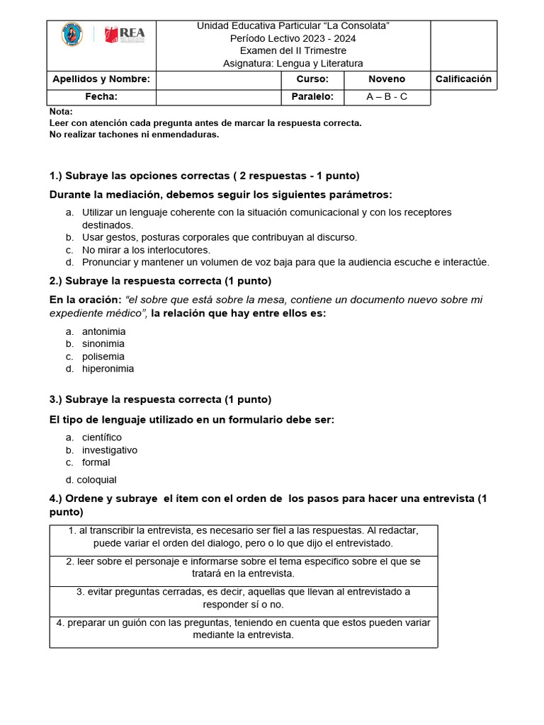 Examen 9 No | PDF | Estudios de idiomas extranjeros