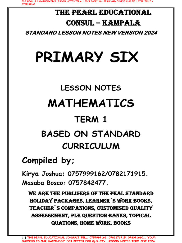 P.6 Mathematics Lesson Notes Term 1 2024 | PDF | Home & Garden ...