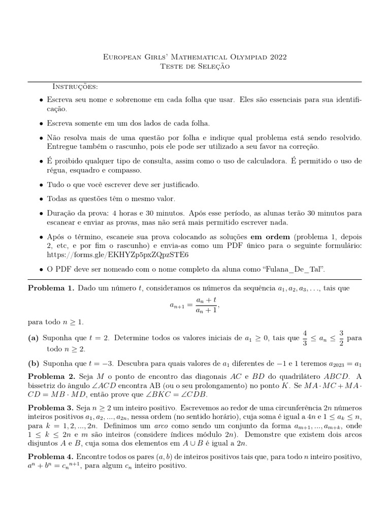 Selectivo Brasil - EGMO 2022 | PDF