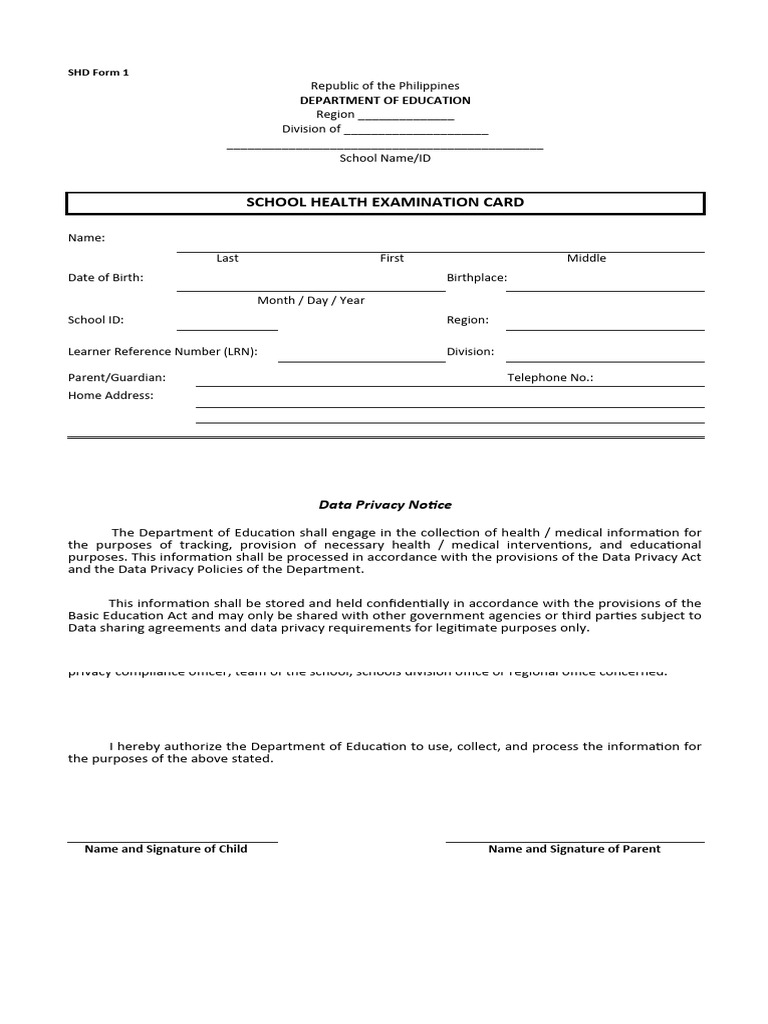 School Health Examination Card | PDF