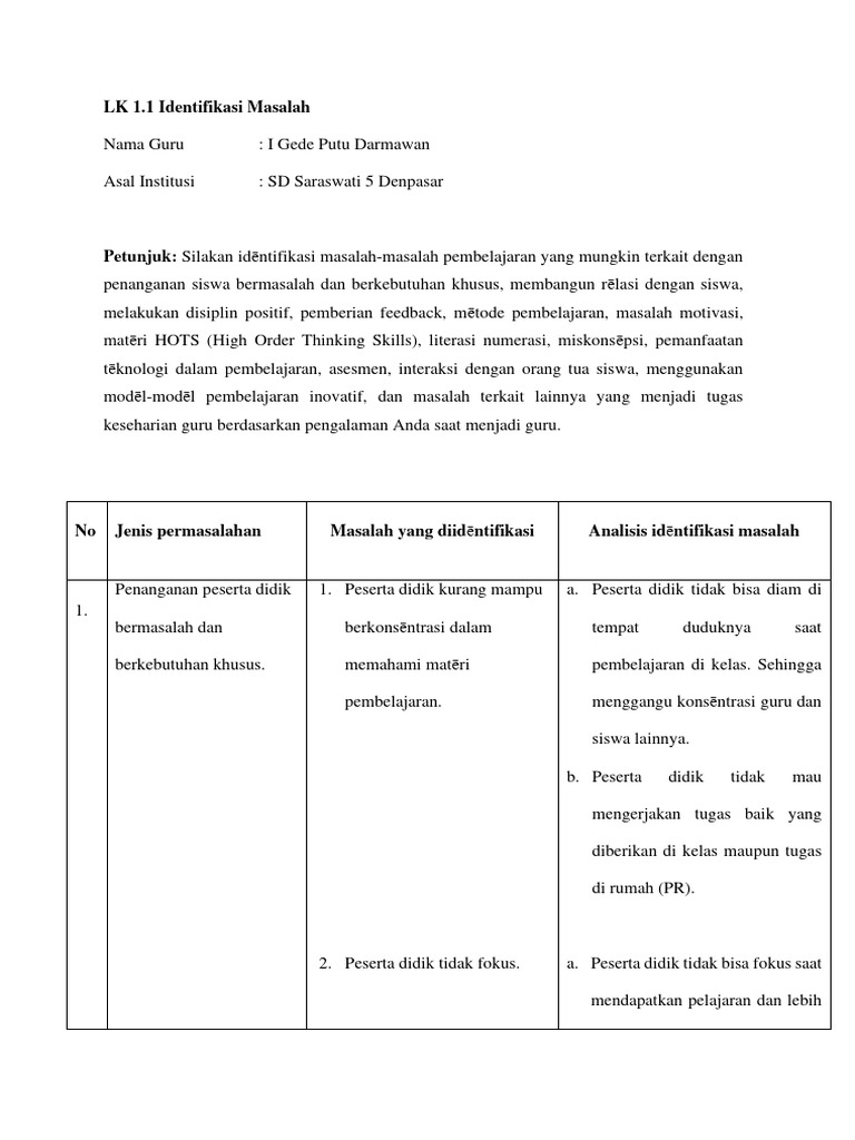 LK 1.1 Identifikasi Masalah - I Gede Putu Darmawan | PDF
