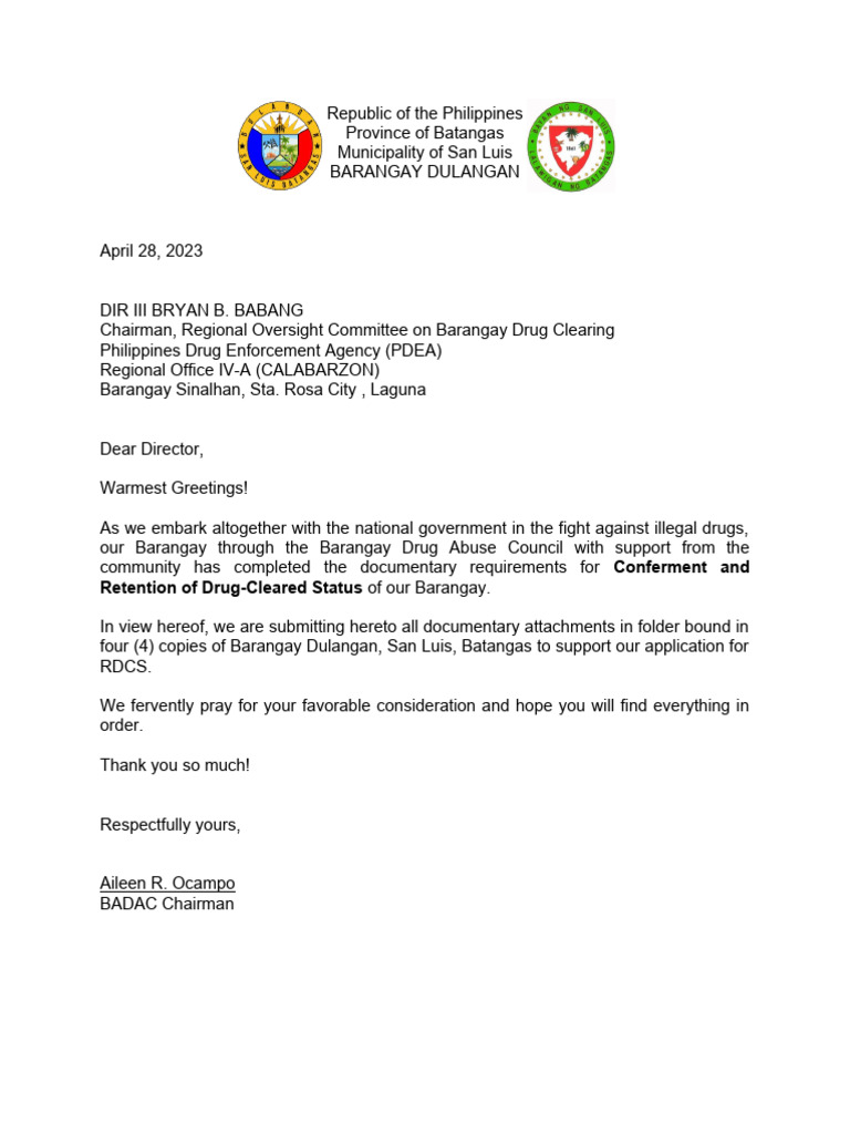 Retention of Drug-Cleared Status of Our Barangay | PDF