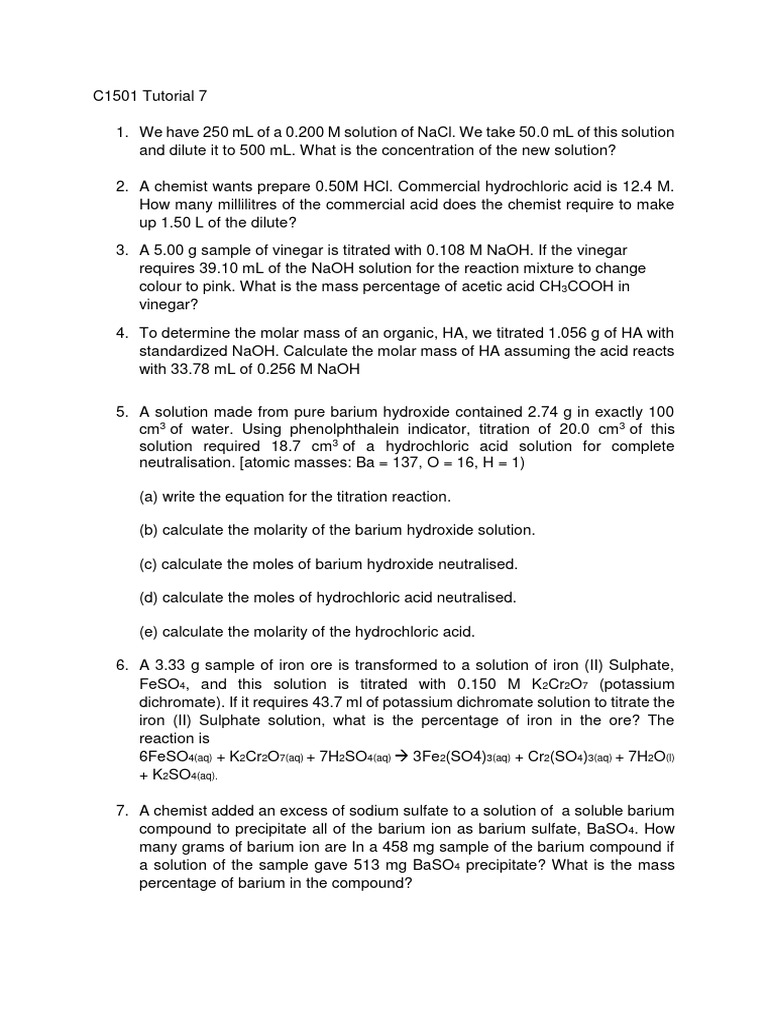 C1501 Tutorial 7 | PDF