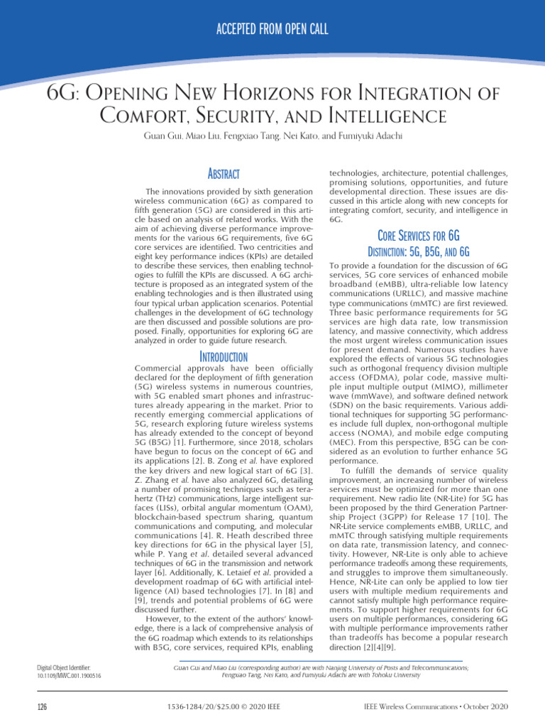 2022 6G Opening New Horizons For Integration of Comfort Security and Intelligence | PDF ...