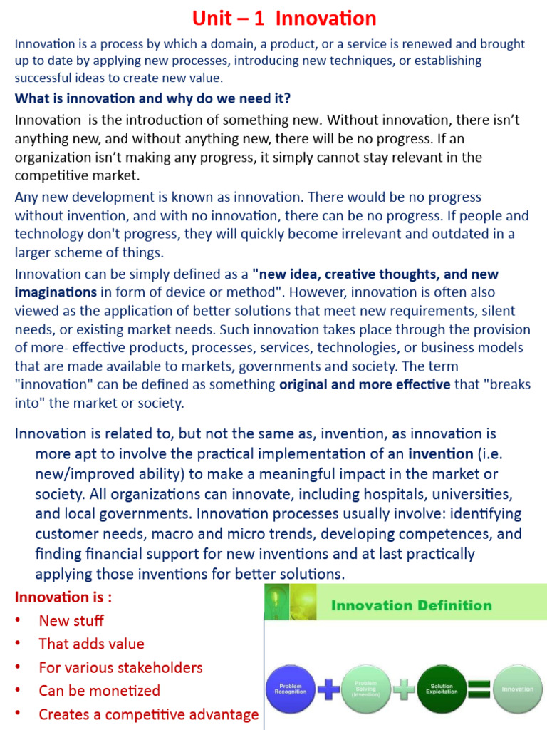 Unit - 1 Innovation | Download Free PDF | Innovation | Internet Of Things