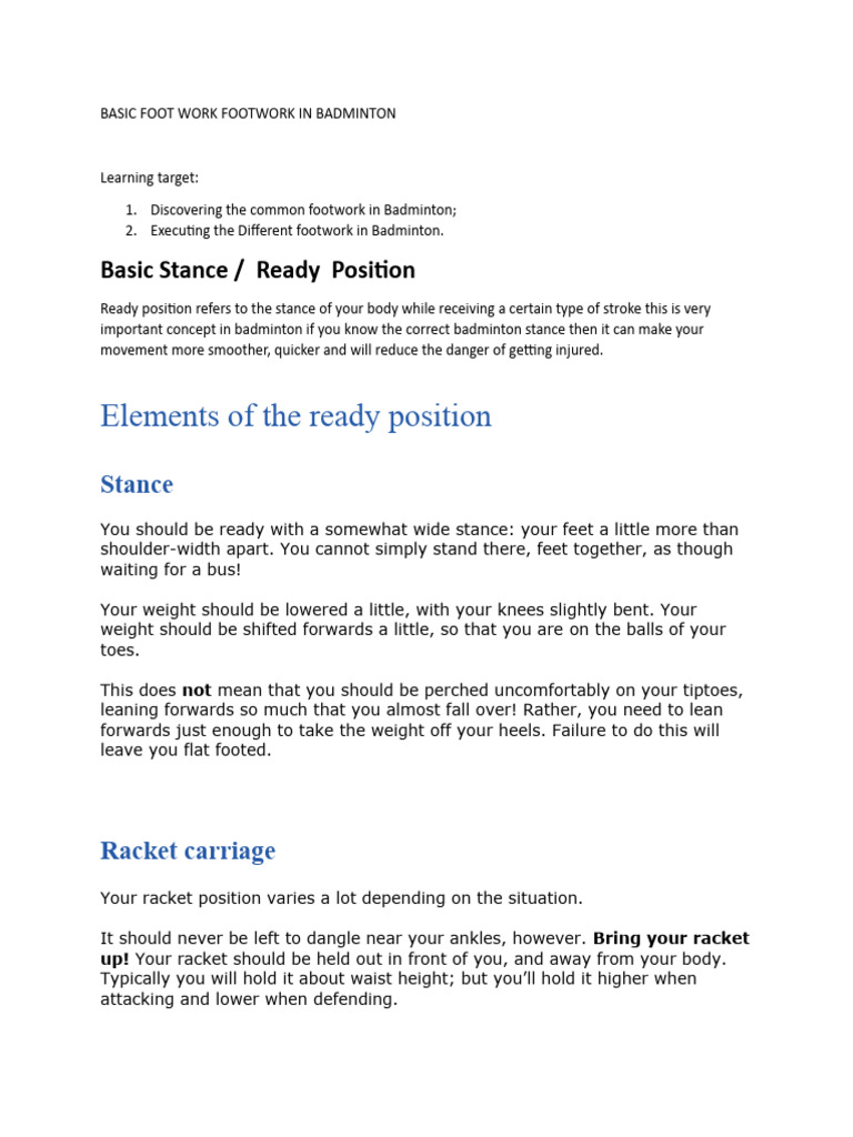 Basic Footwork Techniques in Badminton | PDF