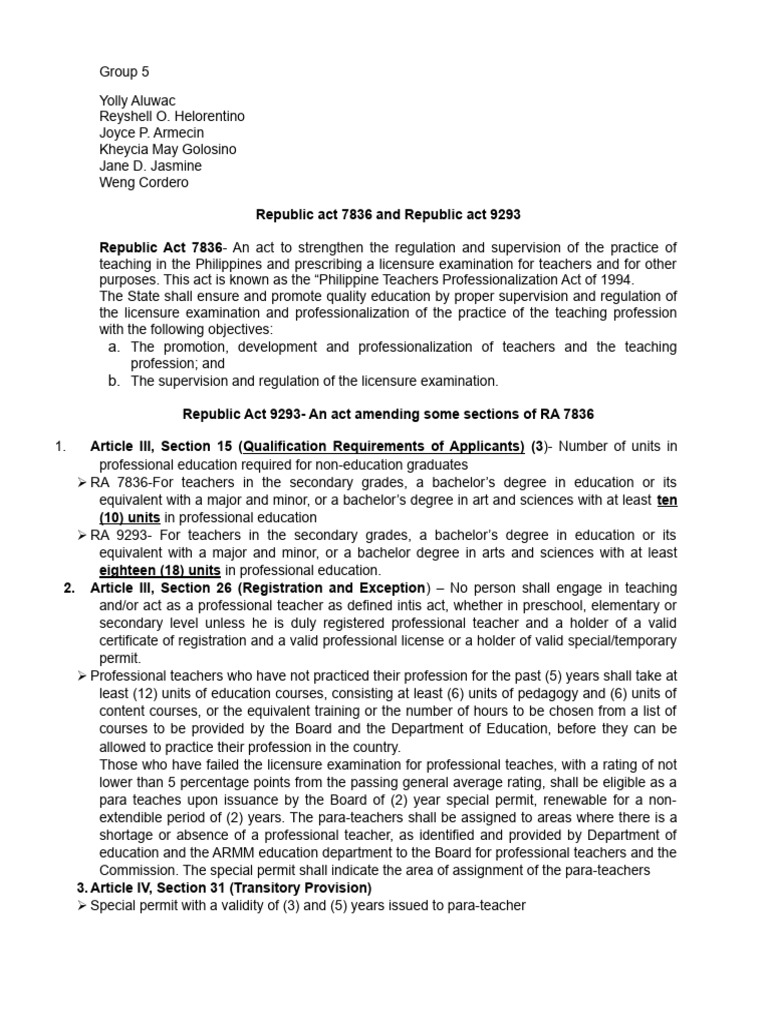 Group 5 Philippine Teachers Professionalization Act | PDF | Teachers ... Group 5 Philippine Teachers Professionalization Act | PDF | Teachers ...