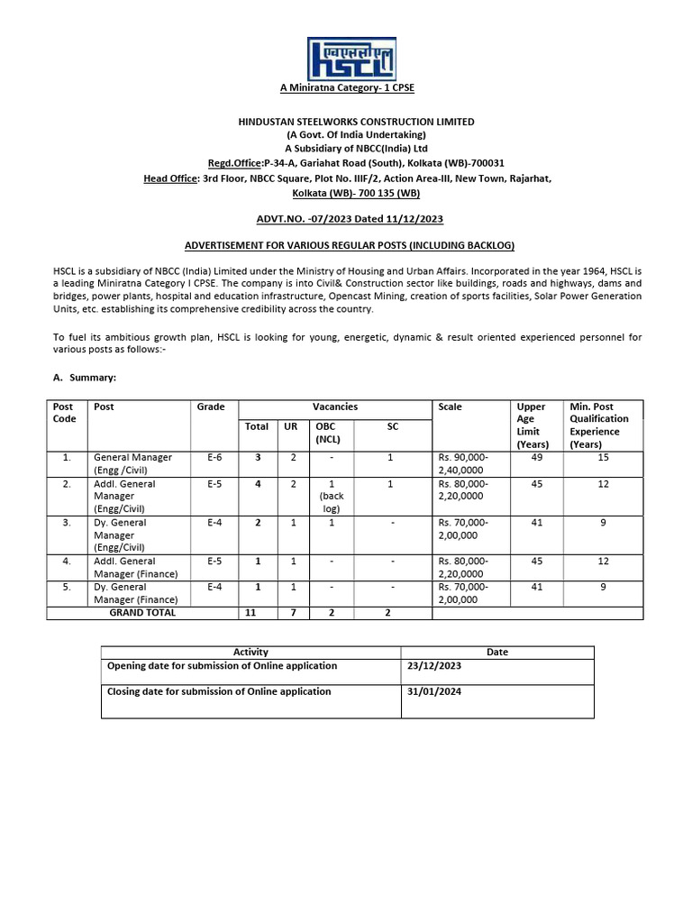 HSCL Job Openings: Engineering & Finance | PDF | Business