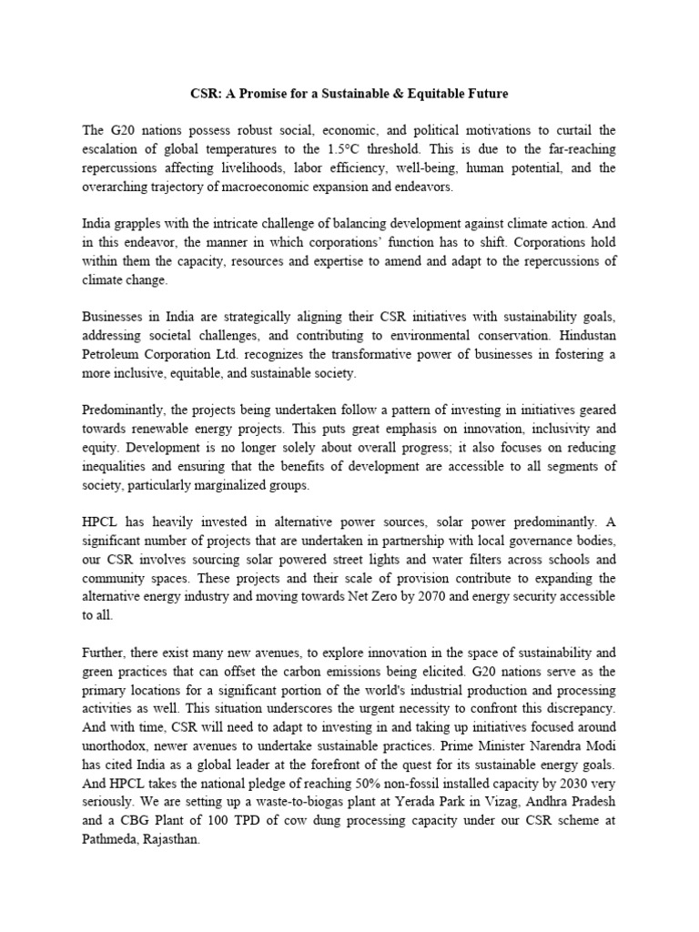 CSR Strategies for Sustainable India | PDF