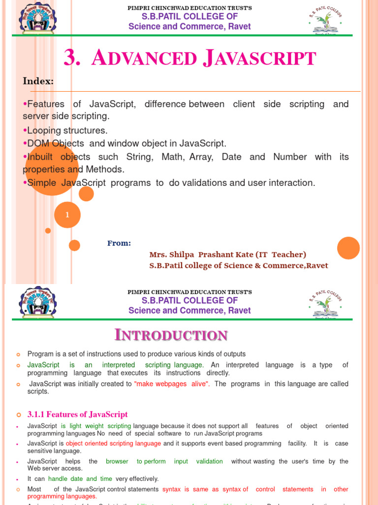 Lesson3 - Advanced JavaScript | PDF | Dynamic Web Page | Java Script