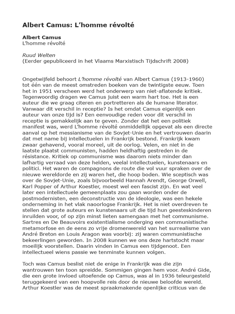 Albert Camus L Homme Revolte | PDF