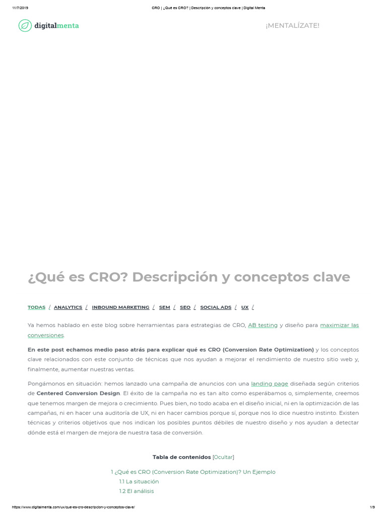 CRO - ¿Qué Es CRO - Descripción y Conceptos Clave - Digital Menta | PDF | Publicidad online ...