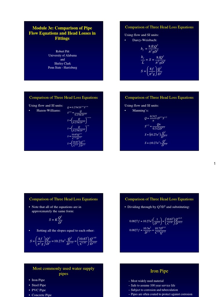 Comparison of Pipe Flow Equations | PDF | Pipe (Fluid Conveyance ...