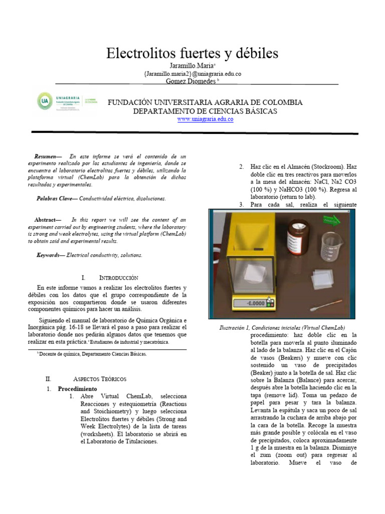 Electrolitos: Experimento Estudiantil | PDF | Resistividad Eléctrica y ...