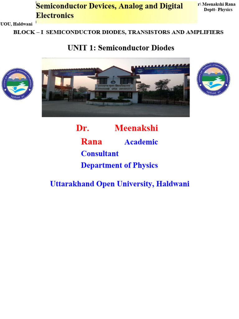 Semiconductor Devices, Analog and Digital Electronics Unit I | PDF | P ...