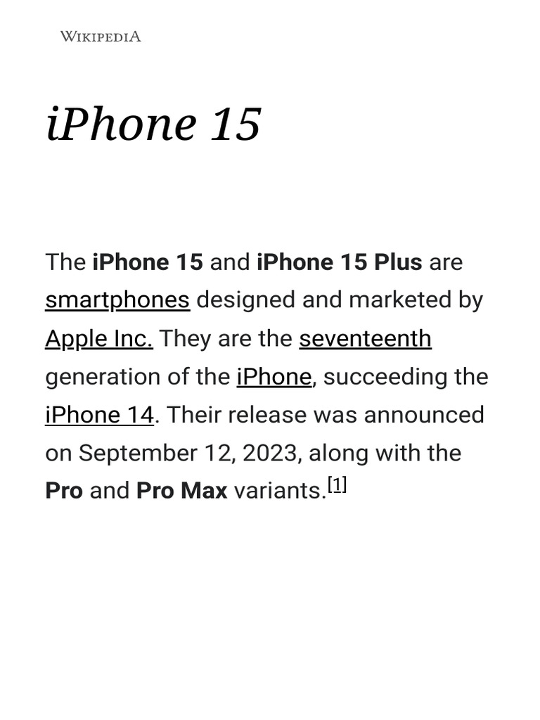 Iphone 15 - Wikipedia | PDF | I Phone | Smartphone