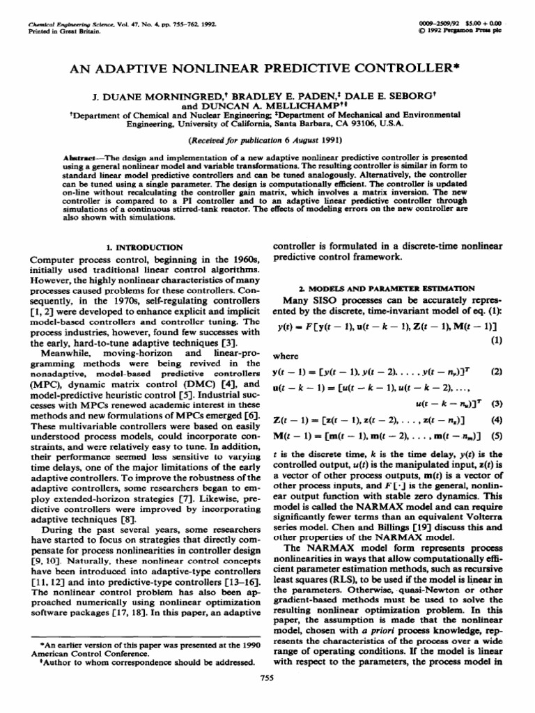 An Adaptive Nonlinear Predictive Controller | Download Free PDF | Control Theory | Systems Science