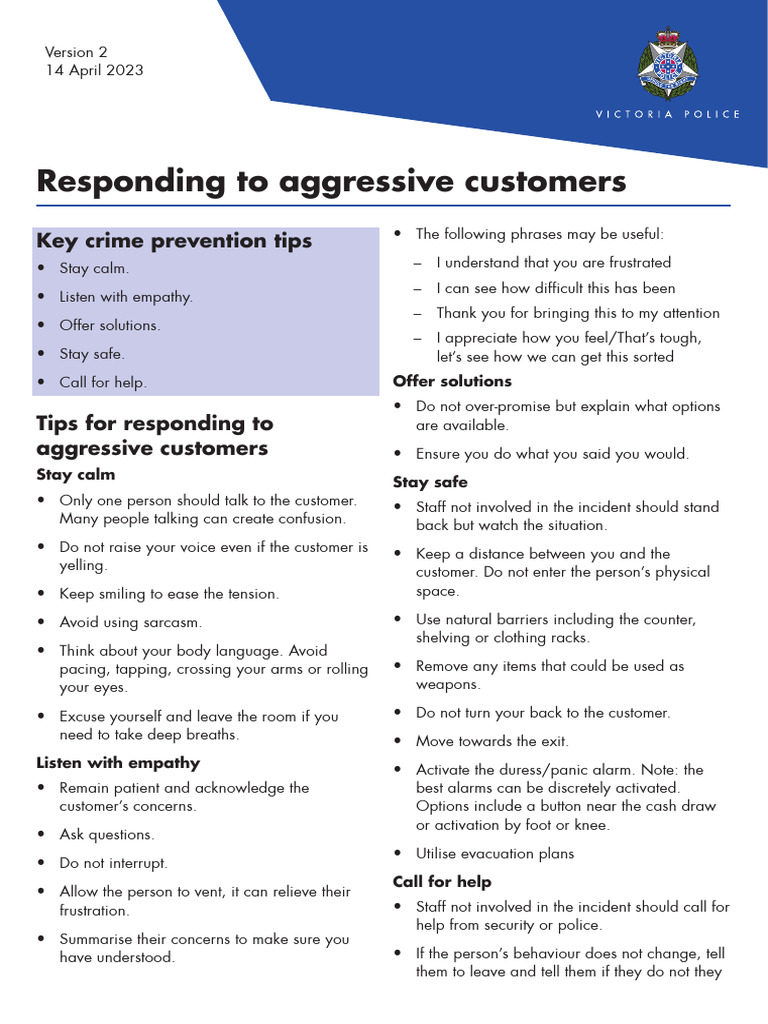Responding To Aggressive Customers | PDF