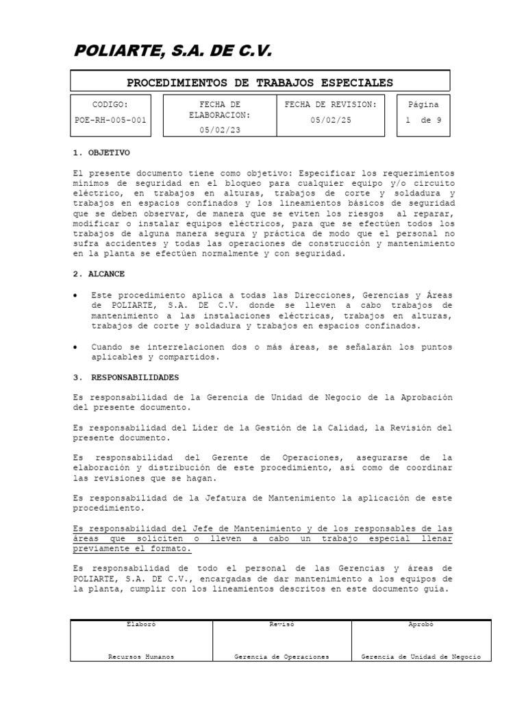 POE-RH-005 Procedimeinto de Trabajos Especiales | PDF | Soldadura | Construcción