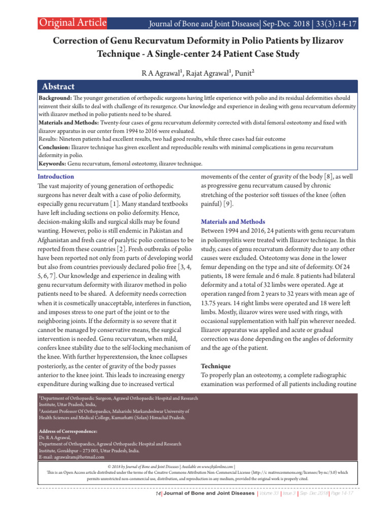 Correction of Genu Recurvatum Deformity in Polio Patients by Ilizarov | PDF