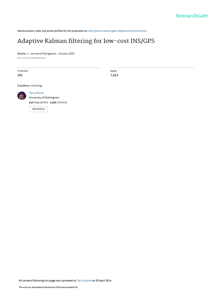 Adaptive Kalman Filtering For Low-Cost INSGPS Related | Download Free ... Adaptive Kalman Filtering For Low-Cost INSGPS Related | Download Free ...