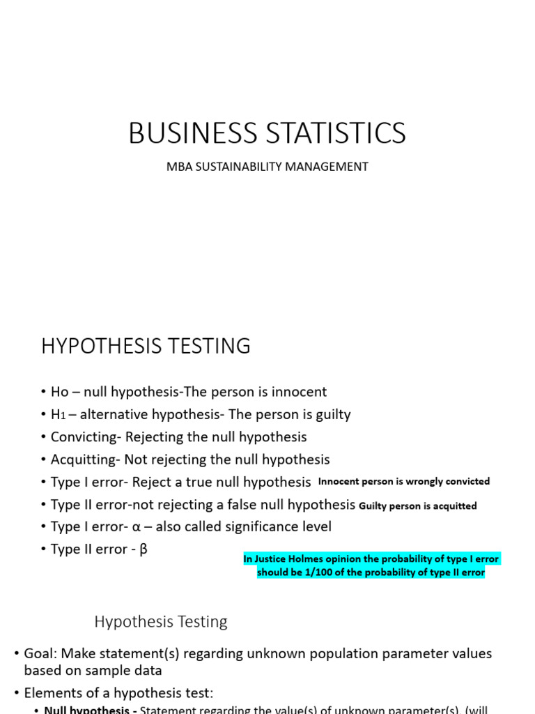 Lecture 9 Hypothesis Testing | PDF | Type I And Type Ii Errors ...