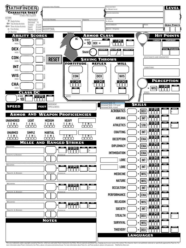 PZO2101 CharacterSheet BW DATALORE | PDF