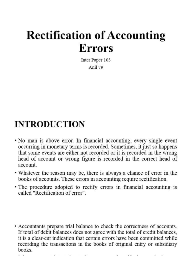 Rectification of Accounting Errors | PDF | Debits And Credits ...