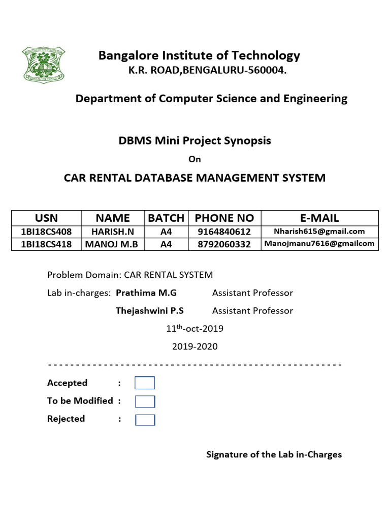Car Rental Database Management System | PDF