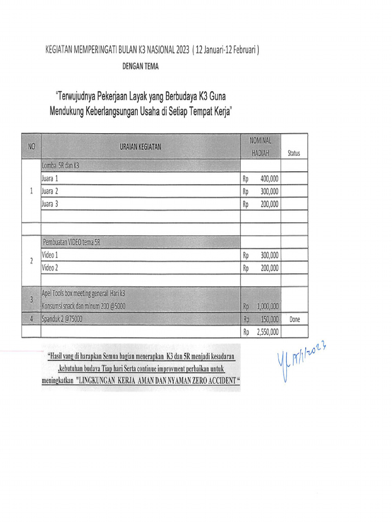 Proposal Kegiatan Bulan K3 Tahun 2023 | PDF