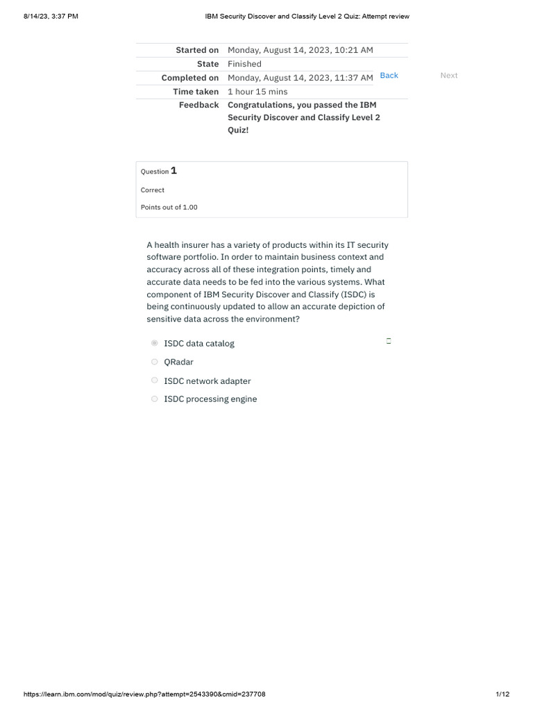 IBM Security Discover and Classify Level 2 Quiz - 2023 | Download Free PDF | Information ...