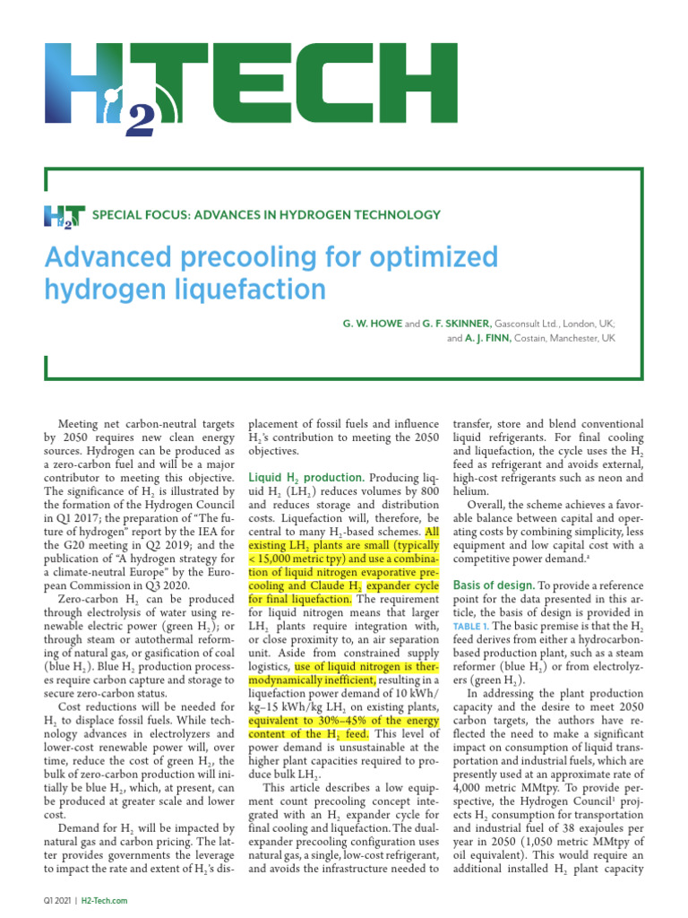 Advanced Precooling For Optimised H2 Production | PDF | Hydrogen ...