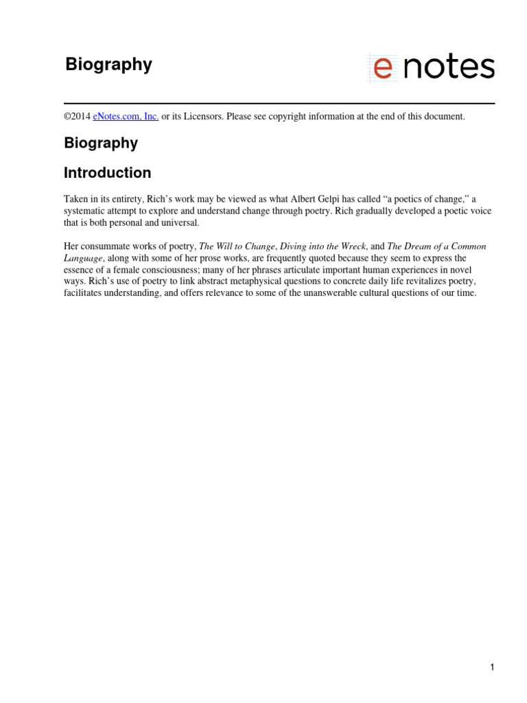 Enotes Adrienne Rich Guide | PDF