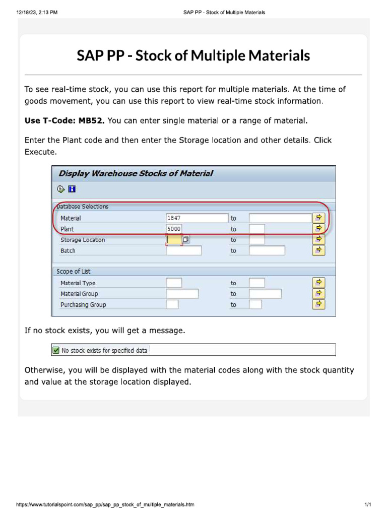 26 SAP PP - Stock of Multiple Materials | PDF