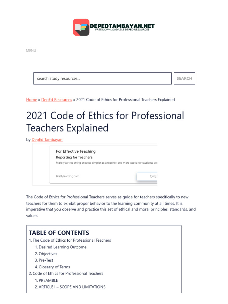 2021 Code of Ethics For Professional Teachers Explained - DepEd ...