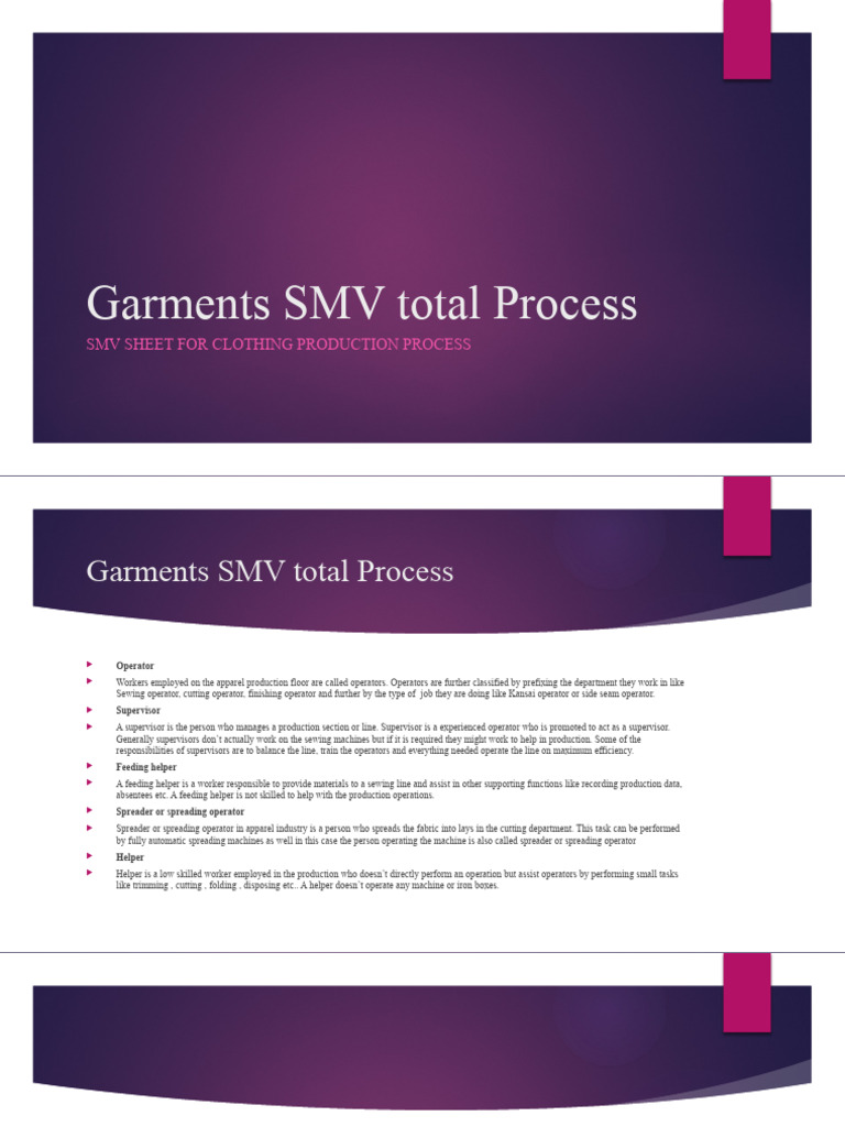 Garments Factory SMV Total Process | PDF | Sewing | Clothing