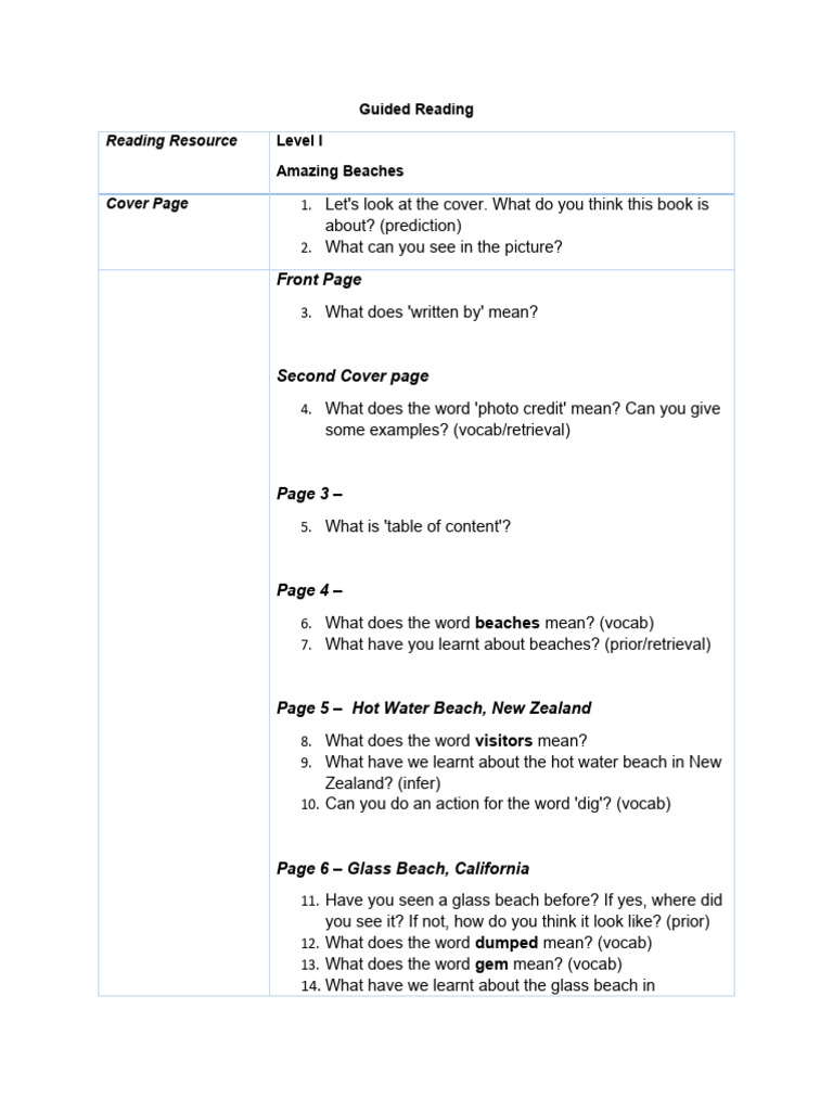 Guided Reading Level I Amazing Beaches | PDF