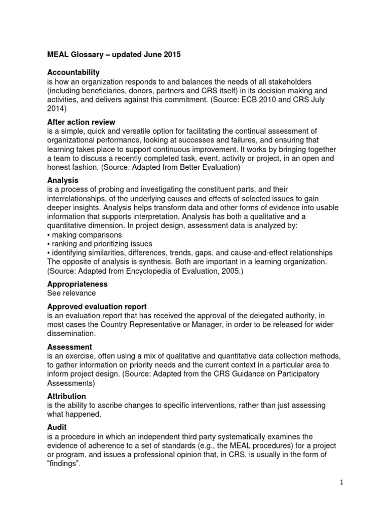 MEAL Glossary | PDF