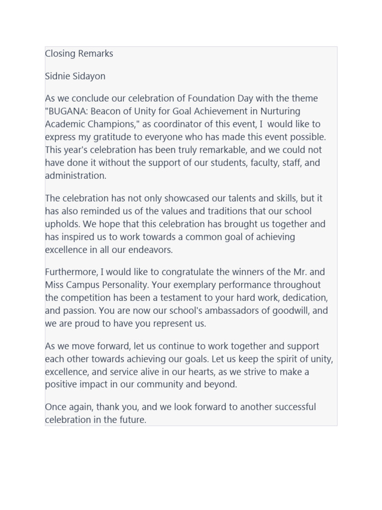 Closing Remarks | PDF