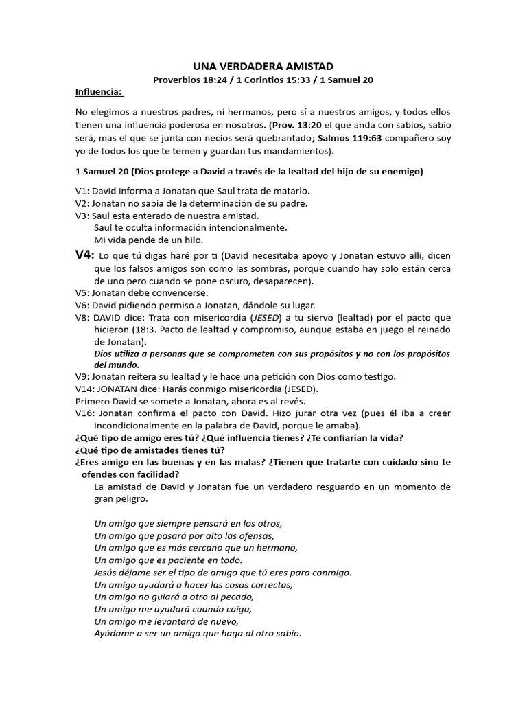 Una Verdadera Amistad Pdf David Contenido Bíblico