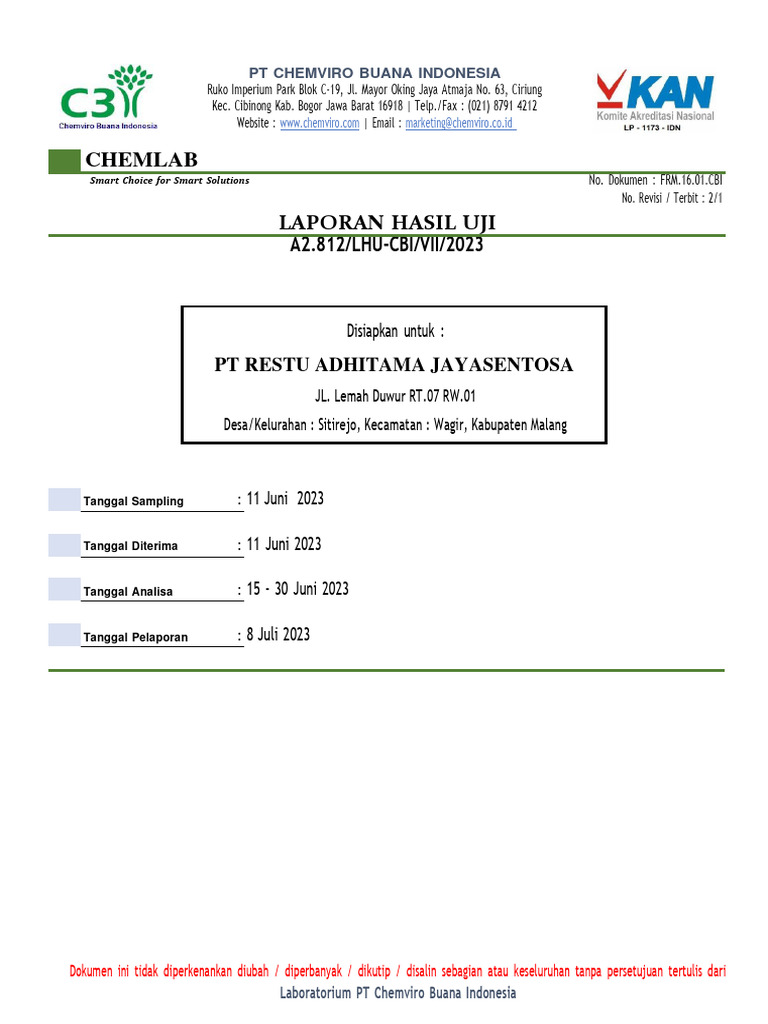 Hasil Lab Lingkungan Semester 1 RAJA MALANG 11122023 | PDF