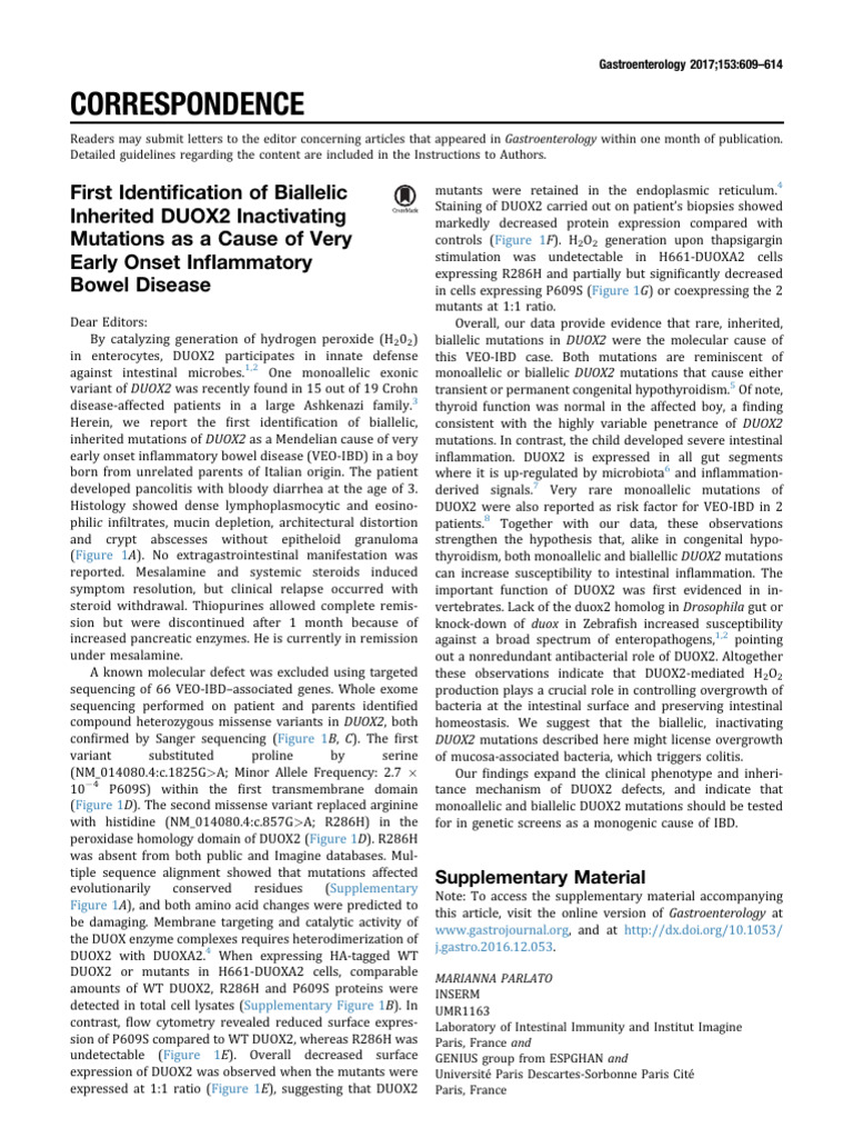 First Identification of Biallelic Inherited DUOX2 | PDF | Dna ...