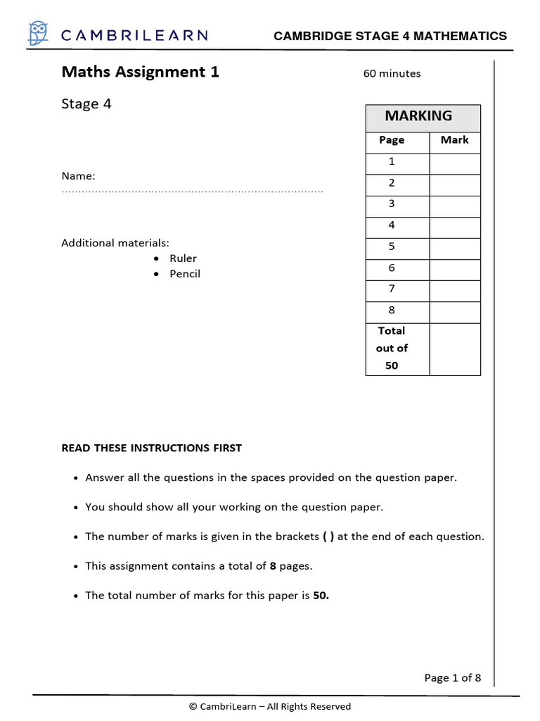 Cambridge Grade 4 Maths Assignment | PDF | Numbers | Arithmetic