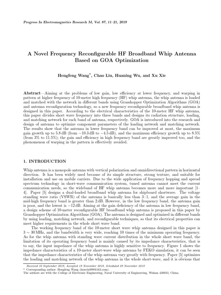 A Novel Frequency Reconfigurable HF Broadband Whip Antenna Based On GOA Optimization | PDF ...