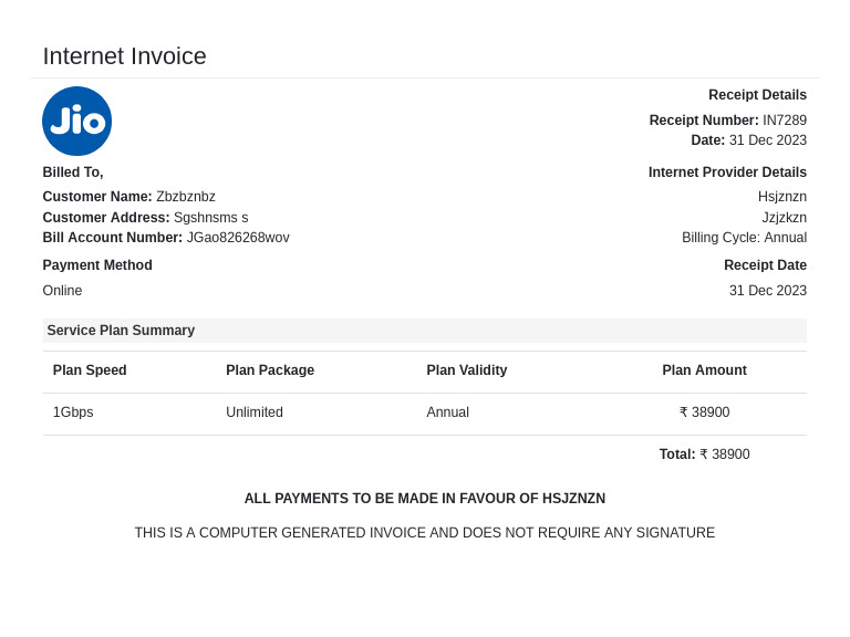 Internet Invoice Template 1 | PDF