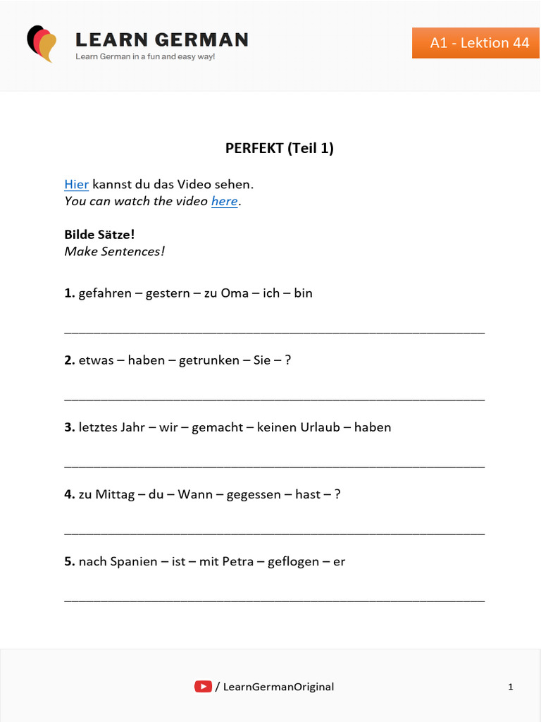 LearnGerman A1 - Perfekt (Part 1) | PDF