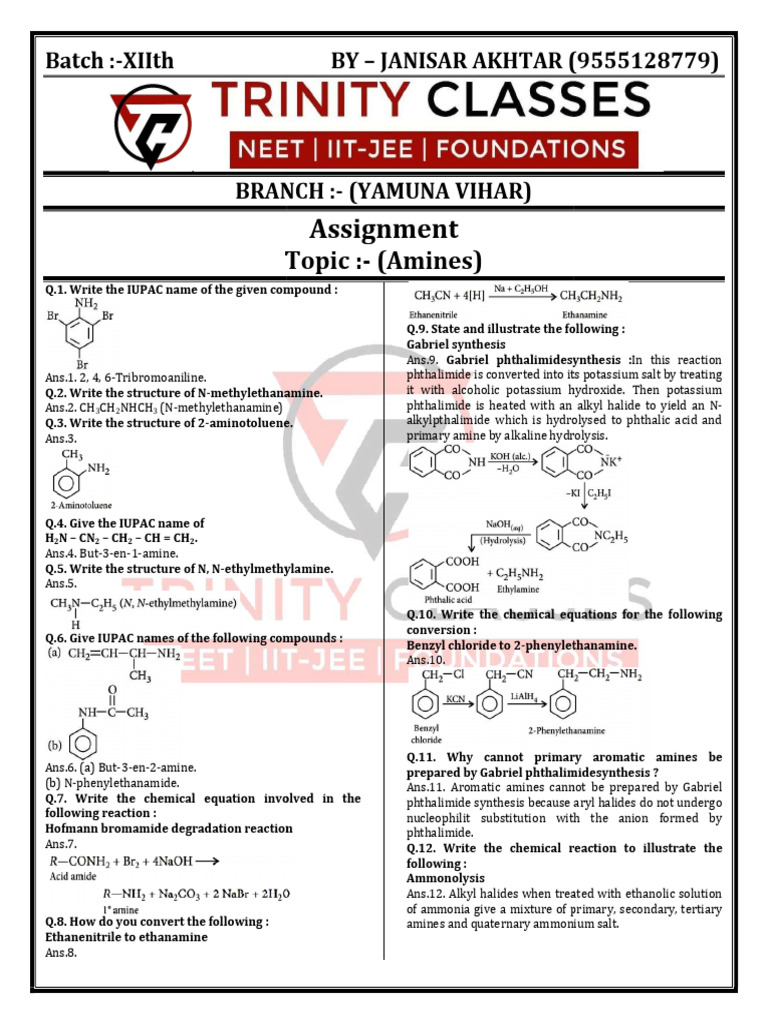 Chap-13 (Amines) Assignment | PDF