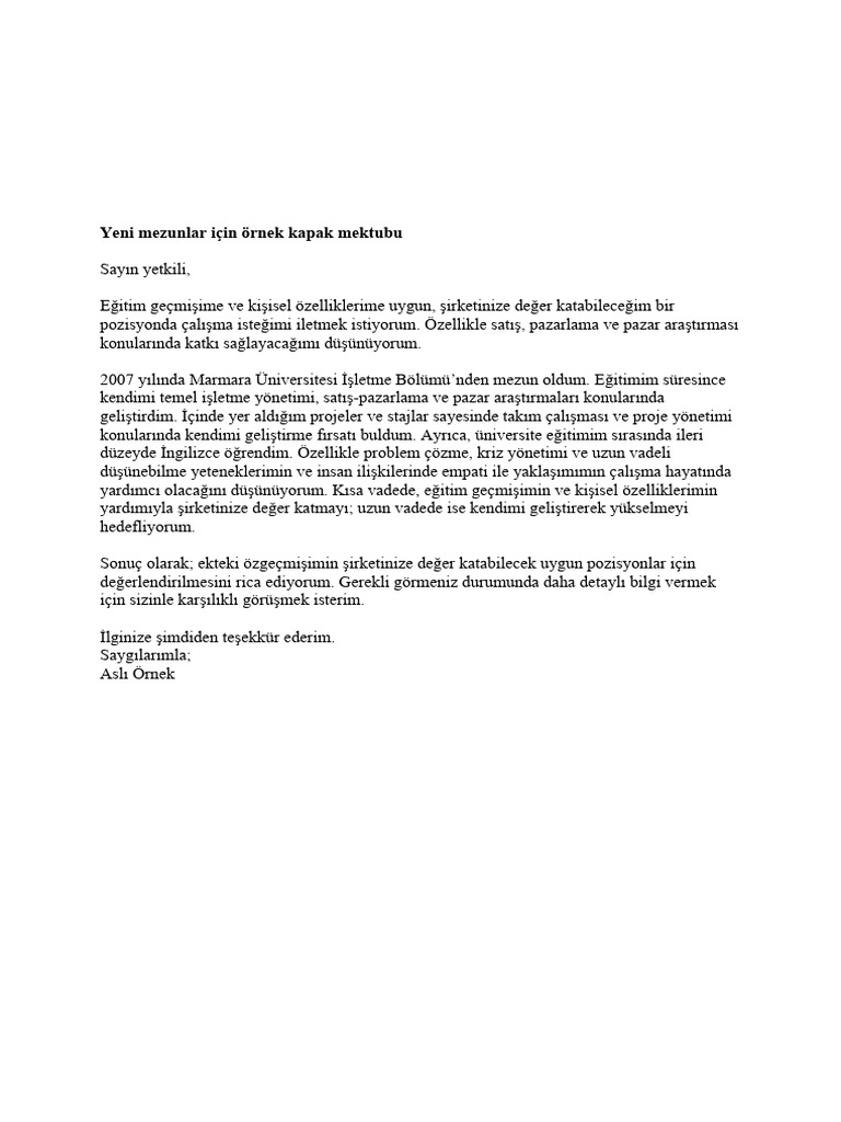 Yeni Mezun Kapak Mektubu | PDF