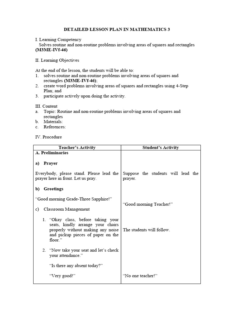 Detailed Lesson Plan in Mathematics 3 | PDF