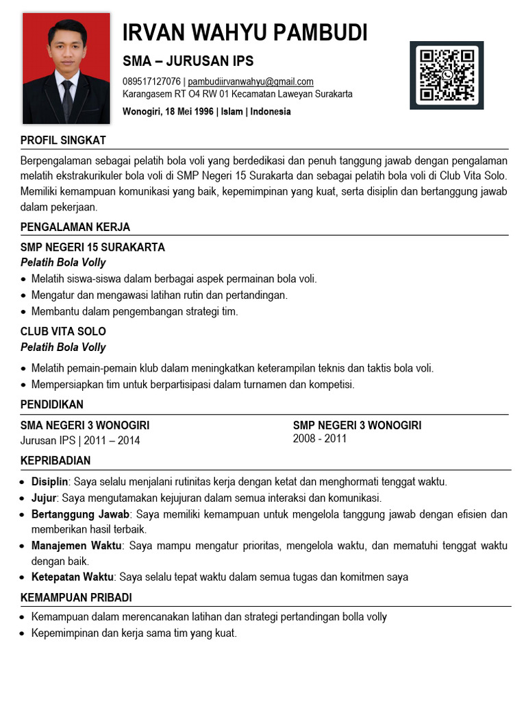 CV Saya Irvan Wahyu | PDF